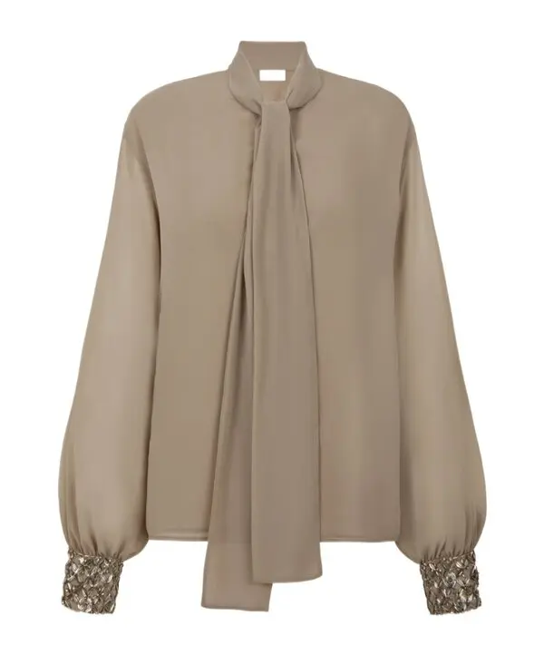 P.a.r.o.s.h Embellished Cuffs Bow-neck Blouse - No