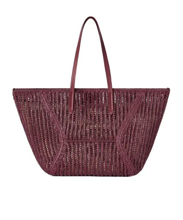 Brunello Cucinelli Techno Raffia Knit Tote Bag With Monili