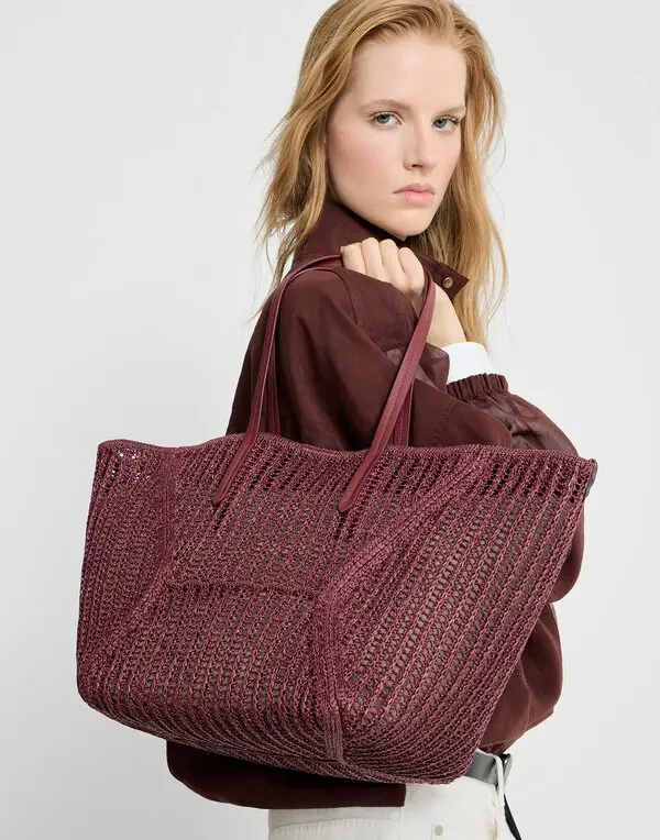 Brunello Cucinelli Techno Raffia Knit Tote Bag With Monili
