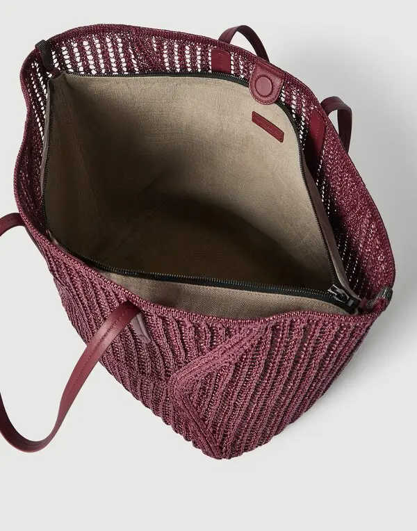 Brunello Cucinelli Techno Raffia Knit Tote Bag With Monili