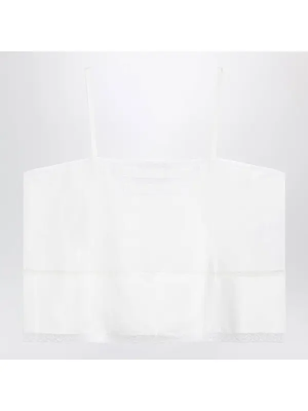 Prada Linen Top With Embroidered Logo And Lace Trim