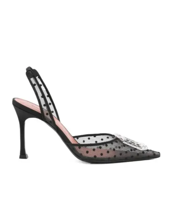 Amina Muaddi Polka Dot Slingback High Heels - Black