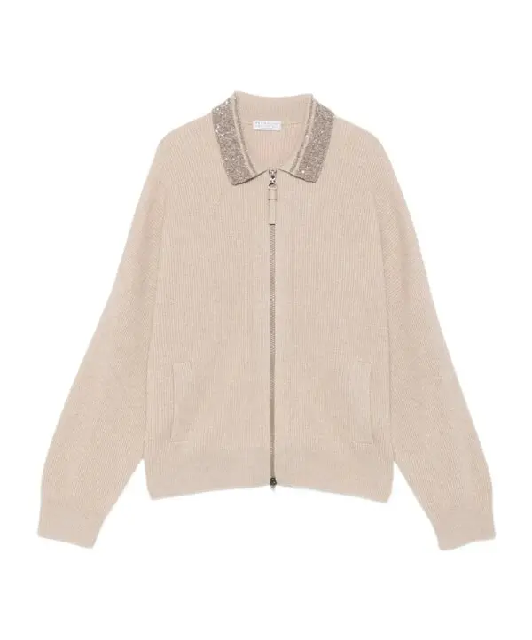 Brunello Cucinelli Zip-up Cardigan With Embellished Collar - No