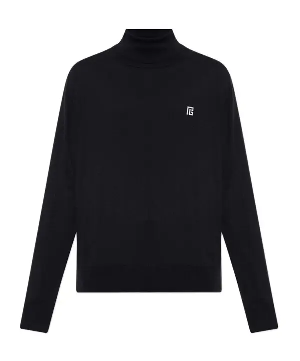 Balmain Logo Turtleneck Knitted Sweater - Navy