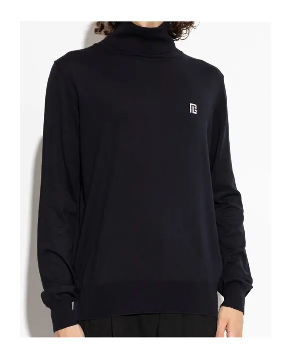 Balmain Logo Turtleneck Knitted Sweater - Navy