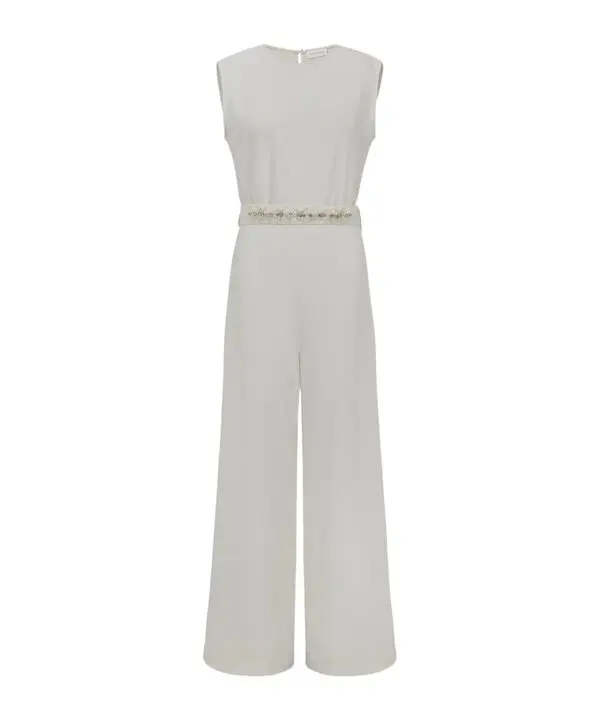 P.a.r.o.s.h Sleeveless Crewneck Jumpsuit With Embellished Belt - White