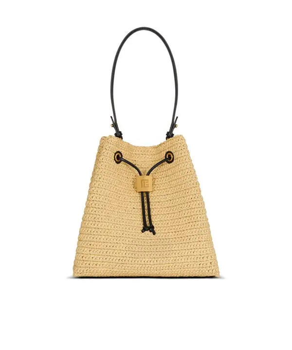 Balmain Pulse Drawstring Backpack In Raffia