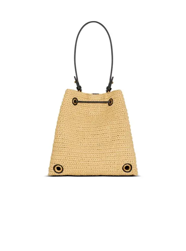 Balmain Pulse Drawstring Backpack In Raffia