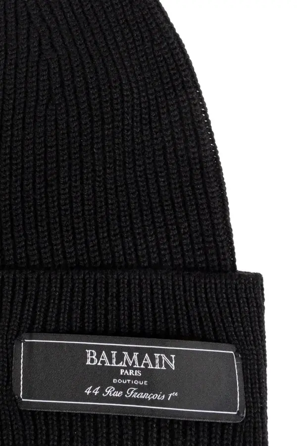 Balmain Logo Patch Ribbed Beanie