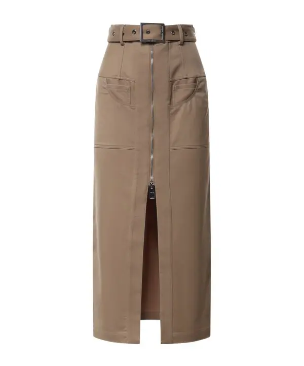 DONDUP Belted Zip-front Midi Skirt - Brown