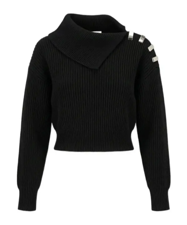 Alaïa Long Sleeve Knitwear With Ribbed Details - Black