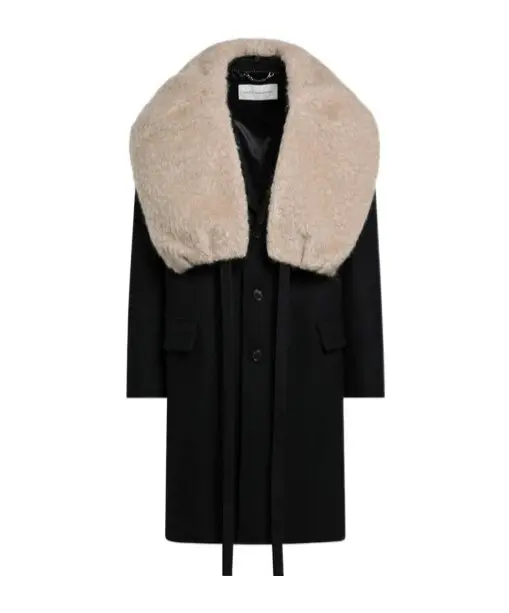 Dries Van Noten Long-sleeved Coat With Detachable Mohair Collar - Black