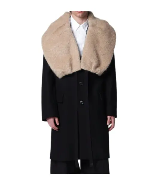 Dries Van Noten Long-sleeved Coat With Detachable Mohair Collar