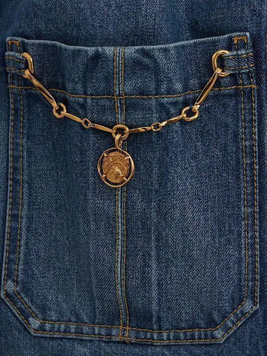 Chloé Denim Jacket With Gold-colored Metal Chain Details - Blue
