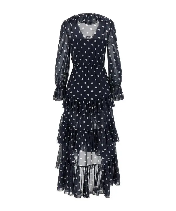 SELF-PORTRAIT Polka Dot Georgette Ruffled Maxi Dress