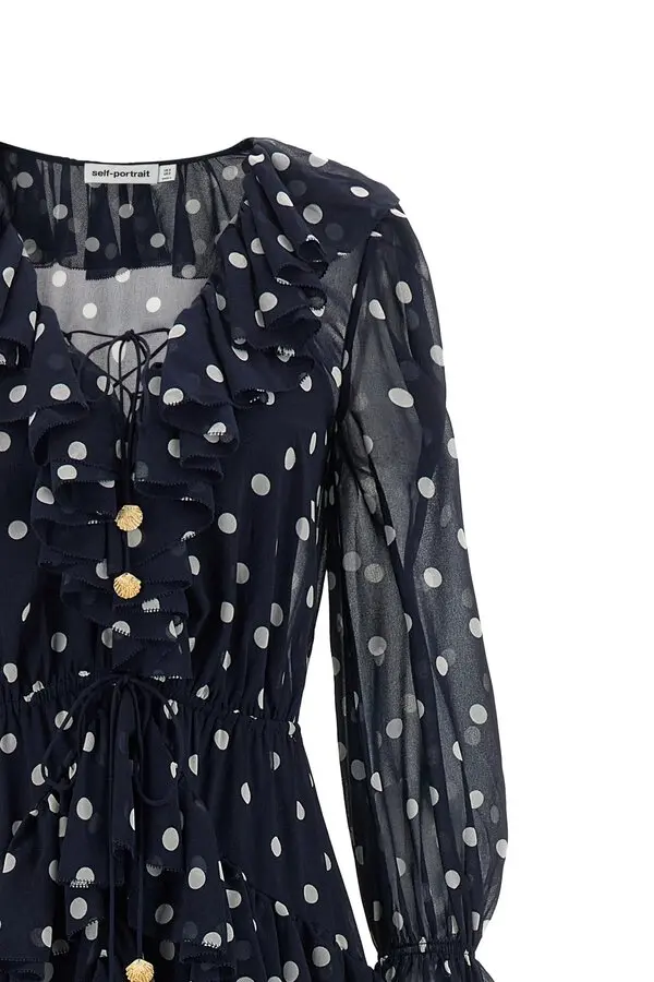 SELF-PORTRAIT Polka Dot Georgette Ruffled Maxi Dress