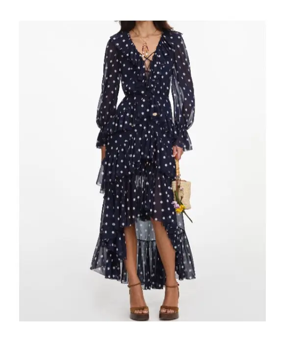 SELF-PORTRAIT Polka Dot Georgette Ruffled Maxi Dress