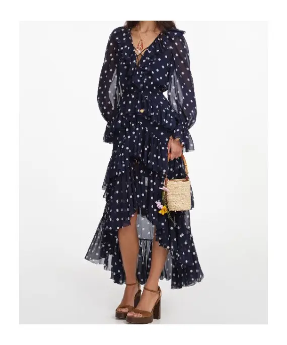 SELF-PORTRAIT Polka Dot Georgette Ruffled Maxi Dress