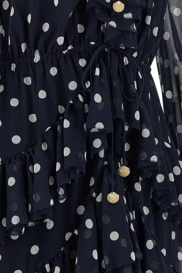 SELF-PORTRAIT Polka Dot Georgette Ruffled Maxi Dress