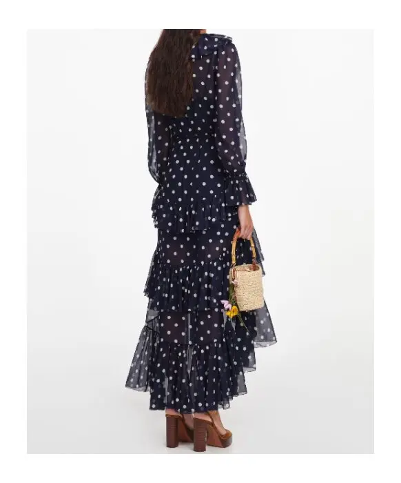 SELF-PORTRAIT Polka Dot Georgette Ruffled Maxi Dress