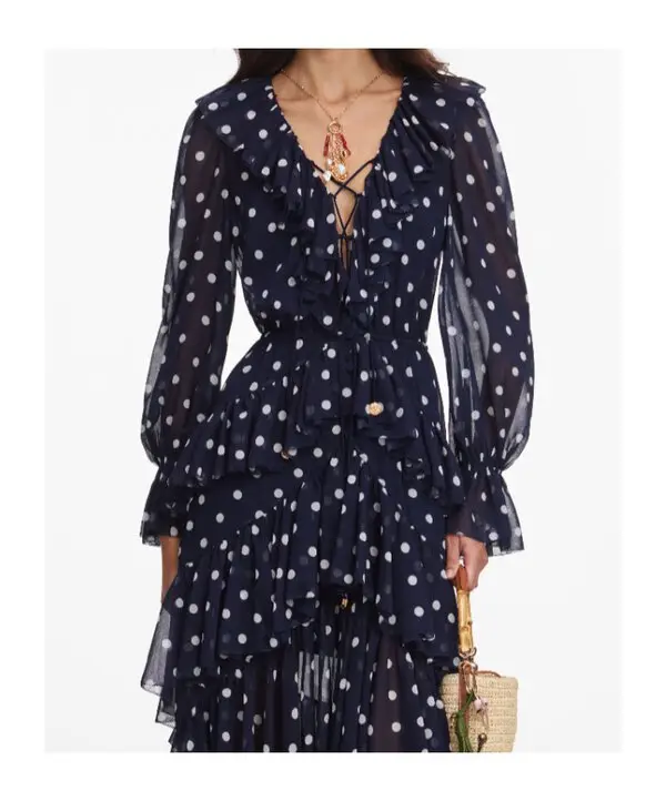 SELF-PORTRAIT Polka Dot Georgette Ruffled Maxi Dress
