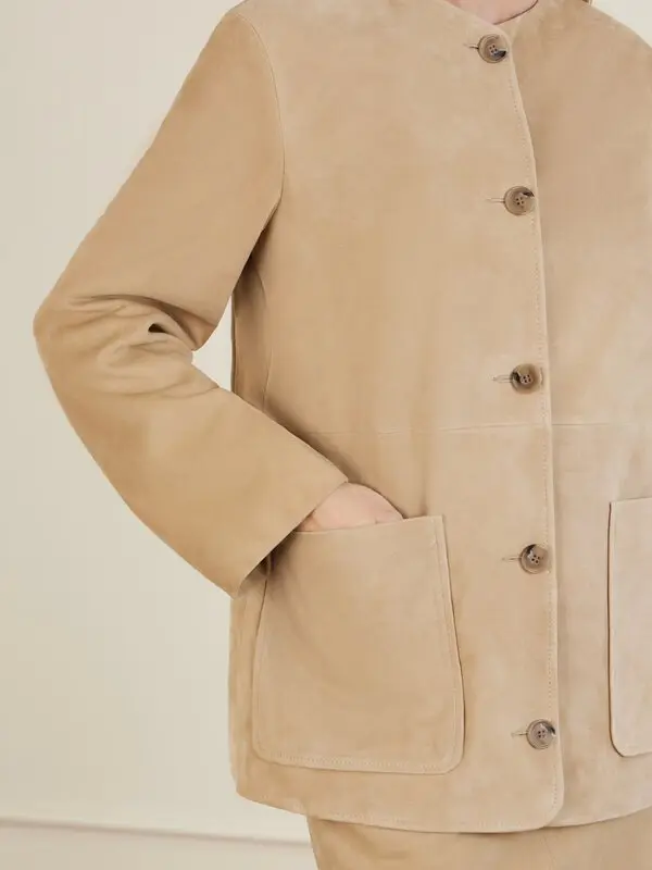 Nour Hammour Suede Collarless Jacket - Sand-colored