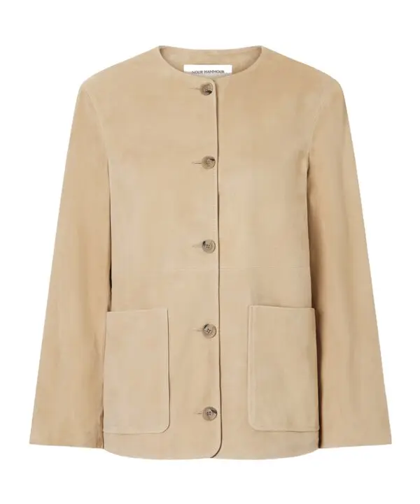 Nour Hammour Suede Collarless Jacket - Sand