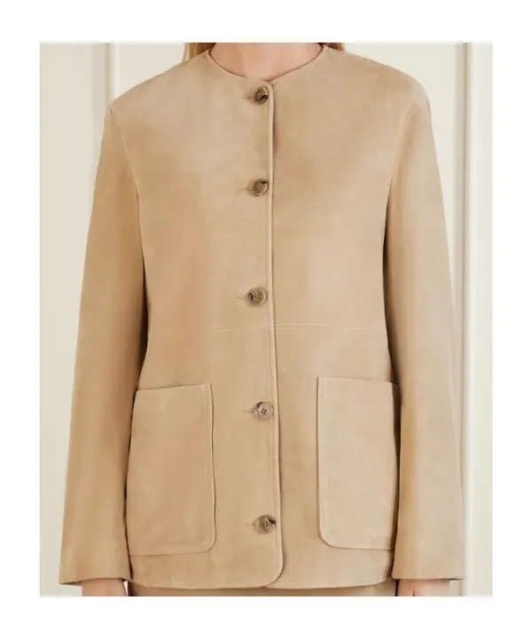 Nour Hammour Suede Collarless Jacket - Sand