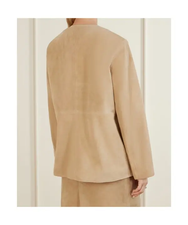 Nour Hammour Suede Collarless Jacket - Sand