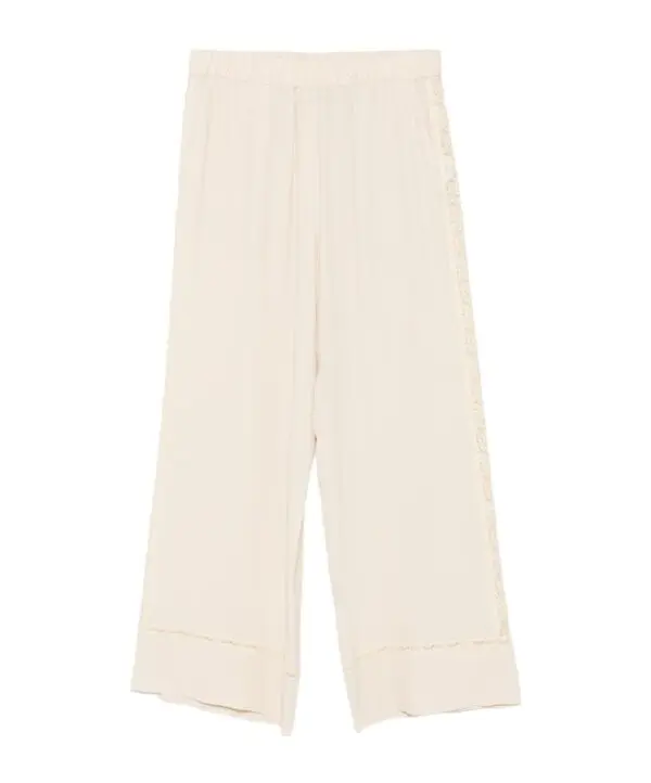 SEMICOUTURE Elle Lace-trim Wide-leg Trousers - White