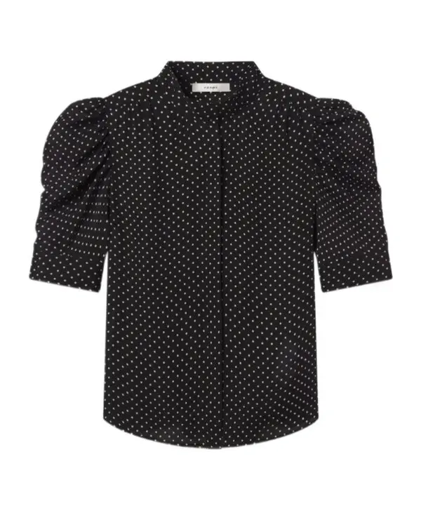 FRAME Ruched-sleeve Polka Dot Blouse - Black Multi
