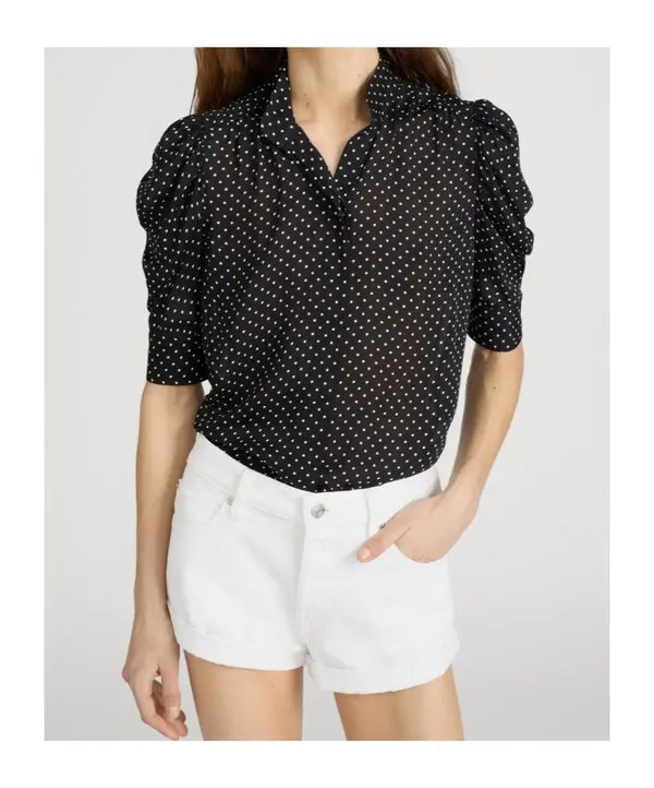 FRAME Ruched-sleeve Polka Dot Blouse - Black Multi