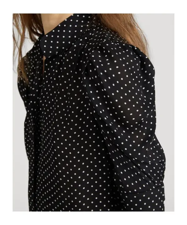 FRAME Ruched-sleeve Polka Dot Blouse - Black Multi