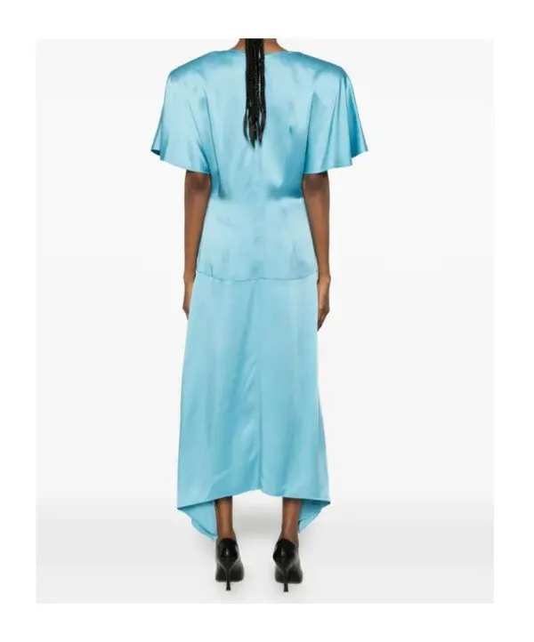 Stella McCartney V-neck Satin Dress With Ruffled Sleeves And Asymmetrical Hem
