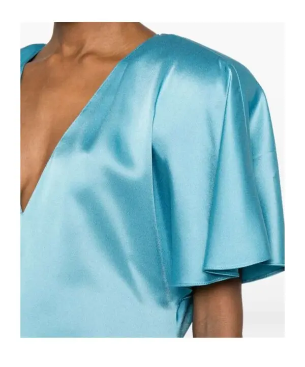 Stella McCartney V-neck Satin Dress With Ruffled Sleeves And Asymmetrical Hem