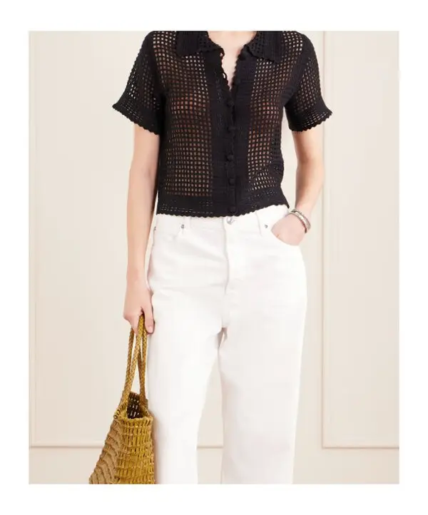 FRAME Short-sleeve Crocheted Cardigan With Scalloped Details