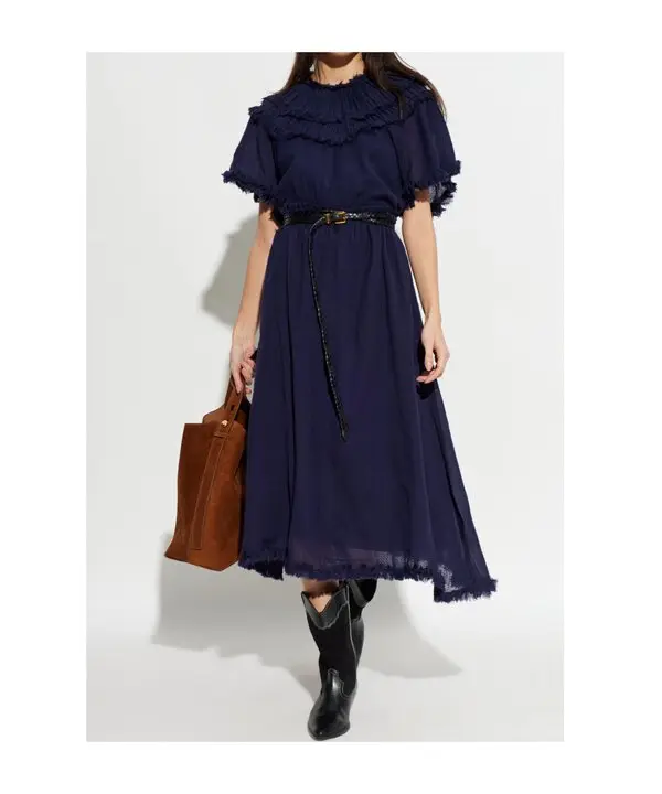 Ulla Johnson Short Sleeve Ruffled Midi Dress