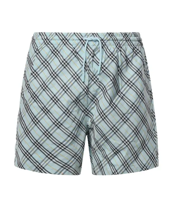 Burberry Check Printed Drawstring Swim Shorts - Gray