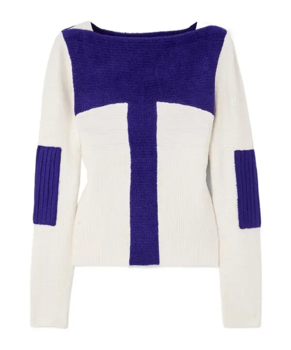 Tory Burch Color-blocked Ribbed Sweater - White