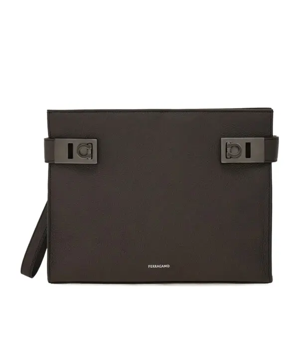 FERRAGAMO Pouch With Gancini Buckles - Black