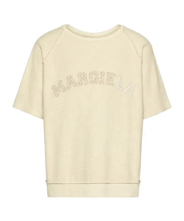 MAISON MARGIELA Logo-embroidered Round Neck T-shirt - Natural
