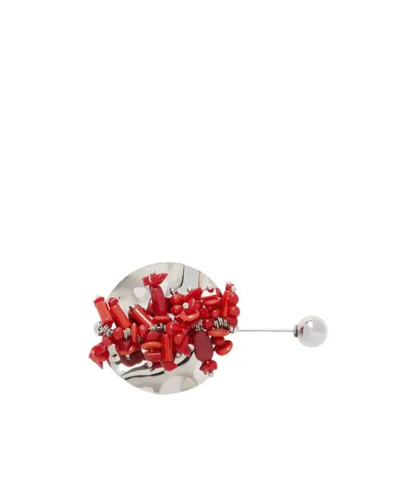 Dries Van Noten Embroidered Beaded Brooch - Red