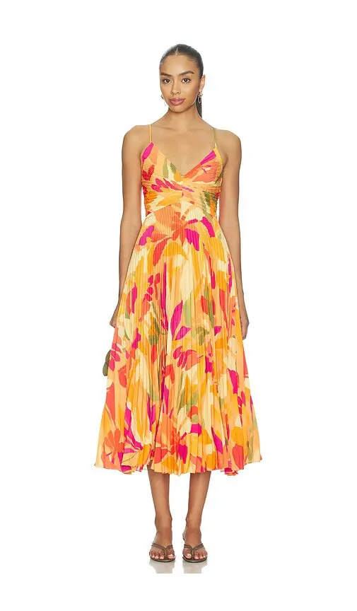 Astr The Label Pleated Midi Dress - Orange