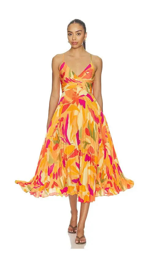Astr The Label Pleated Midi Dress - Orange