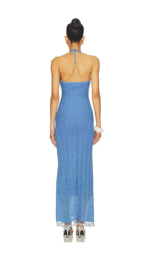 CAPITTANA Daria Halterneck Crochet Maxi Dress With Pearl Trim