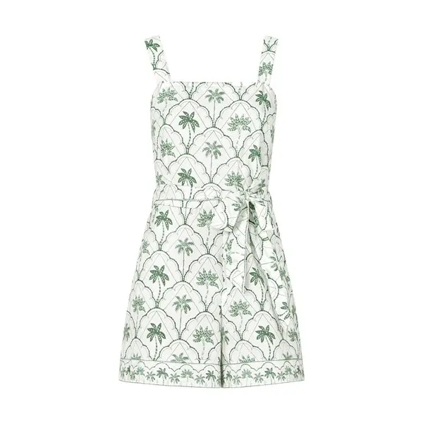 YUMI Palm Print Cotton Playsuit - White