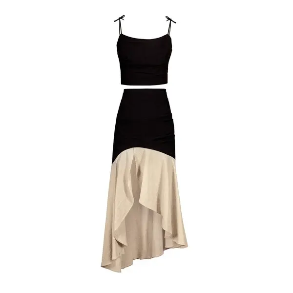 ALINA CERNATESCU Corset Top And Asymmetrical Midi Skirt Set - Beige/black