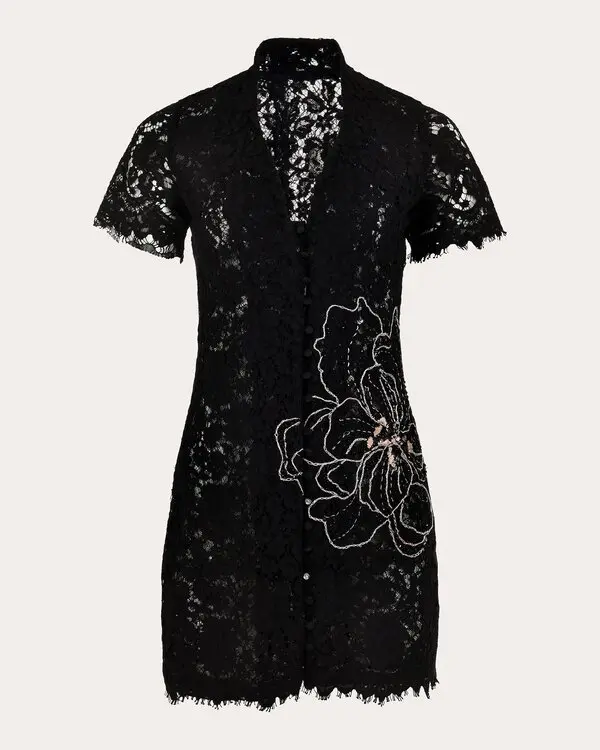 FRANCESCA MIRANDA Embroidered Floral Lace Mini Dress