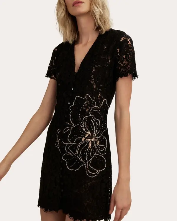 FRANCESCA MIRANDA Embroidered Floral Lace Mini Dress