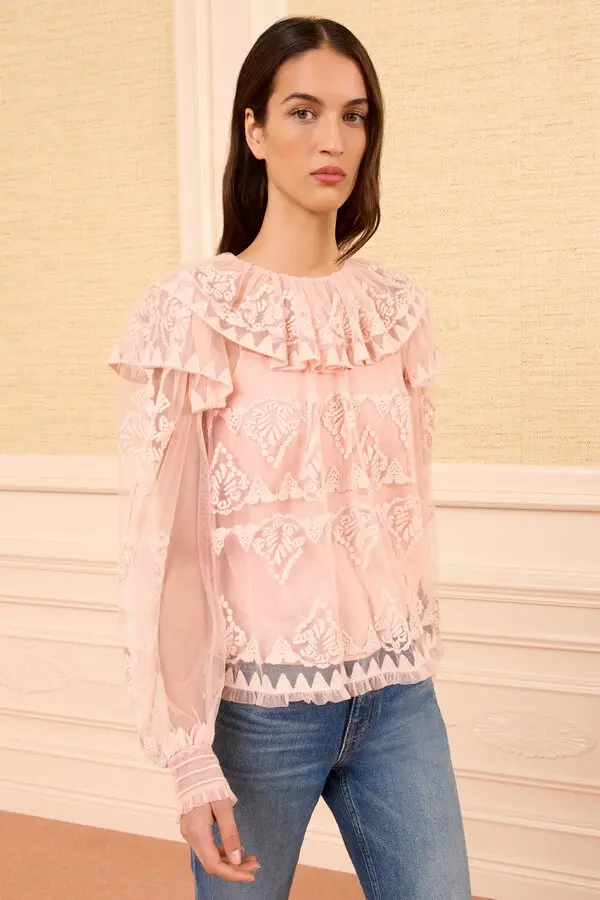 Ulla Johnson Tulle And Lace Blouse - Blush